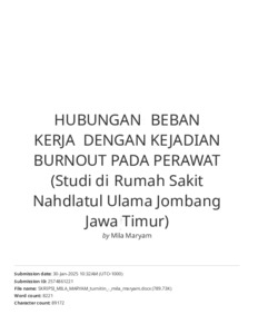 Hubungan Beban Kerja Dengan Kejadian Burnout Pada Perawat (Studi di Rumah Sakit Nahdlatul Ulama ...
